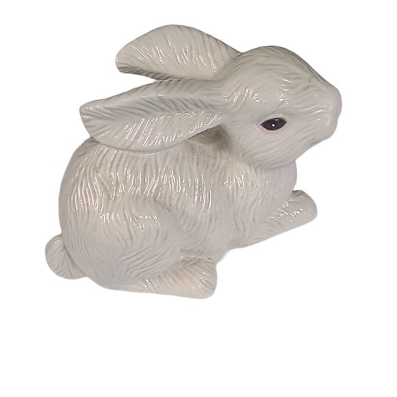 Accents | Rabbit Figurine Decor Ears Up Hand Painted Eyes Textured Body ...